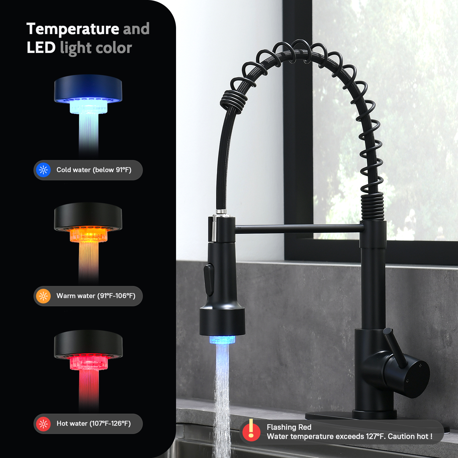 WEWE Kitchen Faucets with LED Light, Kitchen Faucet with Pull Down ...